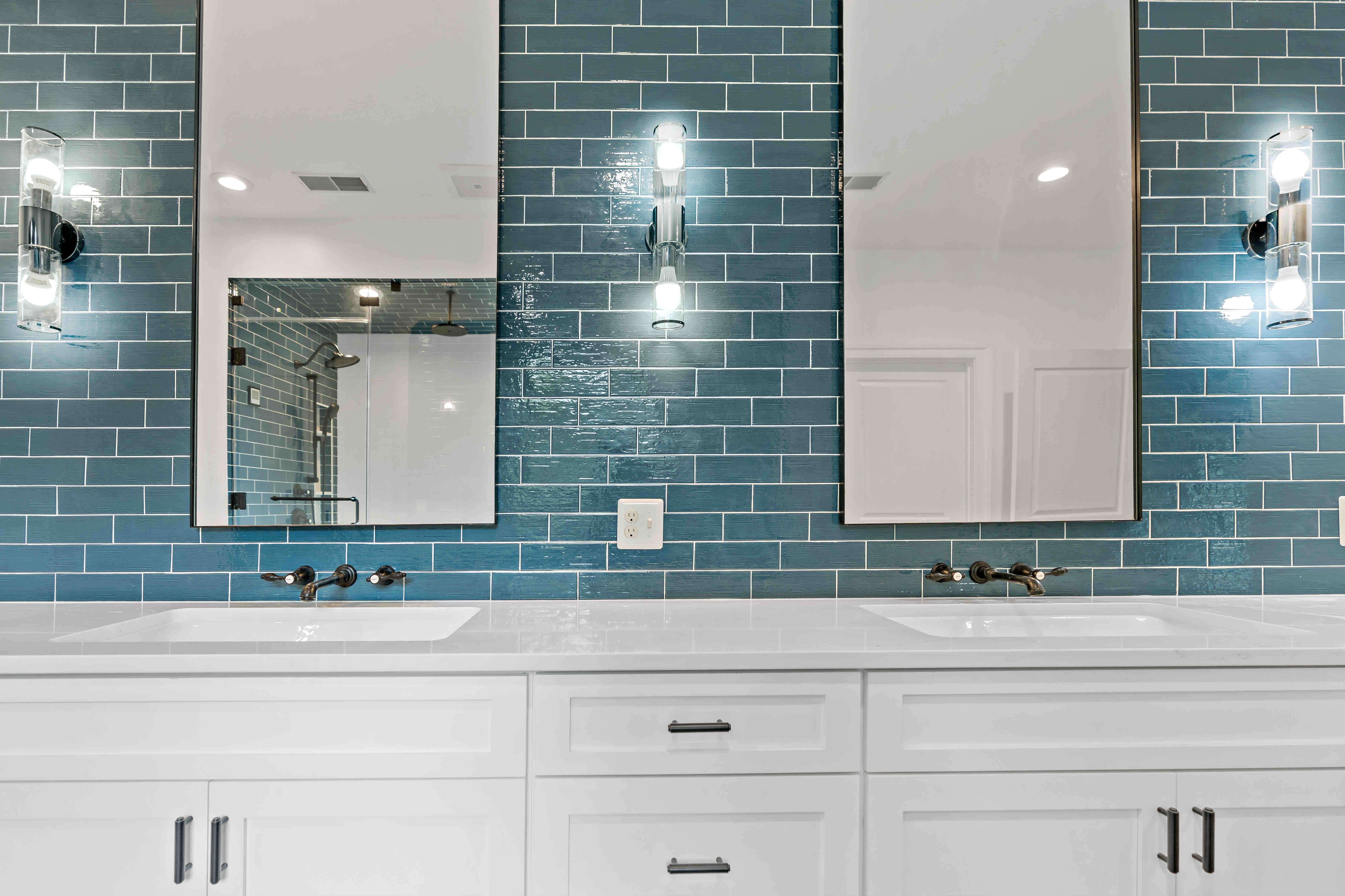 Stunning Blue Tile, Shower Bench, and Steam Shower Functionality ...